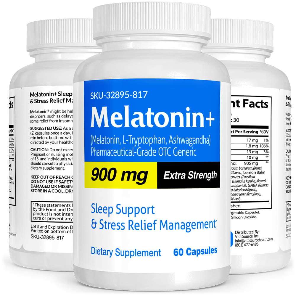 Melatonin+ Sleep Support & Stress Relief 900mg – Vitasource Health